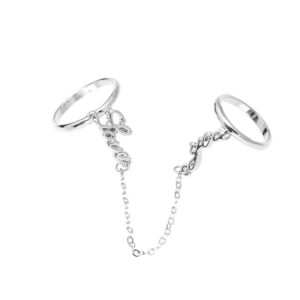 spinningdaisy love you double finger slave chain ring (silver-plated-base)