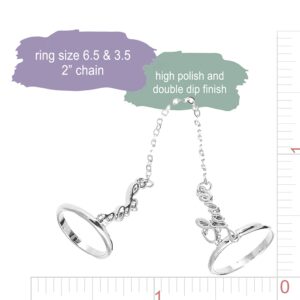 Spinningdaisy Love You Double Finger Slave Chain Ring (Silver-plated-base)