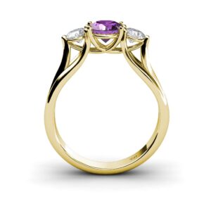 TriJewels Amethyst & White Sapphire 3 Stone Ring with Thick Shank 1.36 ctw 14K Yellow Gold.size 9.0