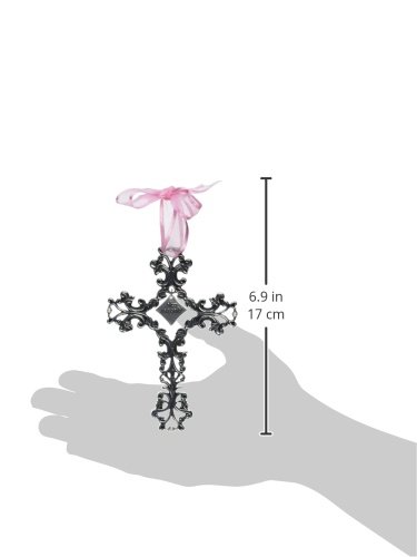 Cathedral Art (Abbey & CA Gift Bless This Child Pink Ribbon Baby Cross, 5-Inch High, Silver