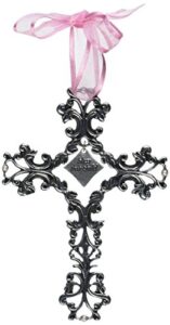 cathedral art (abbey & ca gift bless this child pink ribbon baby cross, 5-inch high, silver