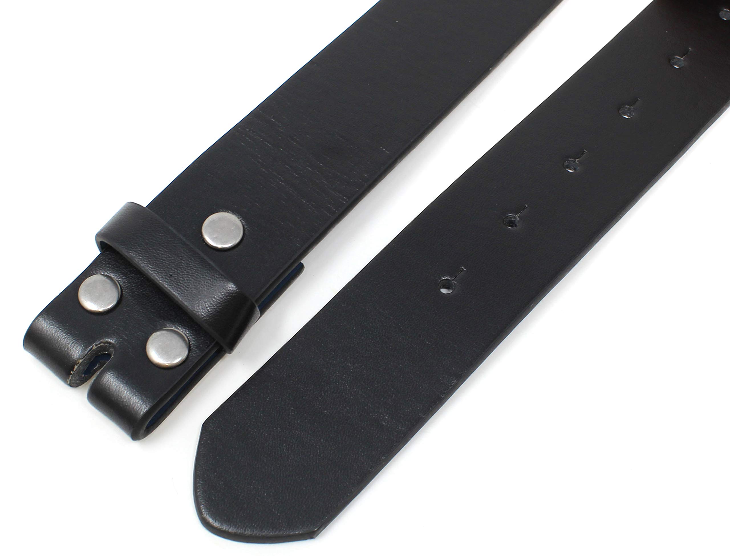 BC Belts Leather Belt Strap with Smooth Grain Finish 1.5" Wide with Snaps (Black-M)