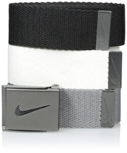 nike men's standard 3 pack web belt, black/white/grey, one size