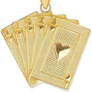 10K Yellow Gold Heart Suit Royal Flush Poker Hand Cards Pendant Charm