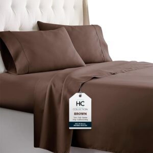 hc collection queen sheet set, 4 pc bed sheets & pillowcases set - machine washable for easy care - soft & breathable all season microfiber sheets with deep pockets - brown