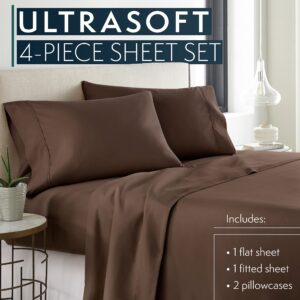 HC COLLECTION Queen Sheet Set, 4 pc Bed Sheets & Pillowcases Set - Machine Washable for Easy Care - Soft & Breathable All Season Microfiber Sheets with Deep Pockets - Brown