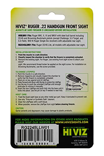 HIVIZ RG2245LLW01 Interchangeable Front Handgun Sight for Ruger 22/45 Lite Model