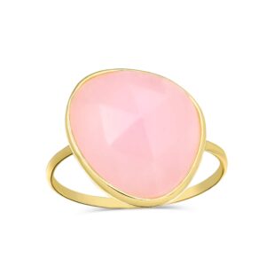 bling jewelry boho pink multifaceted simulated statement chalcedony quartz ring for women 14k gold plated sterling silver 1mm band