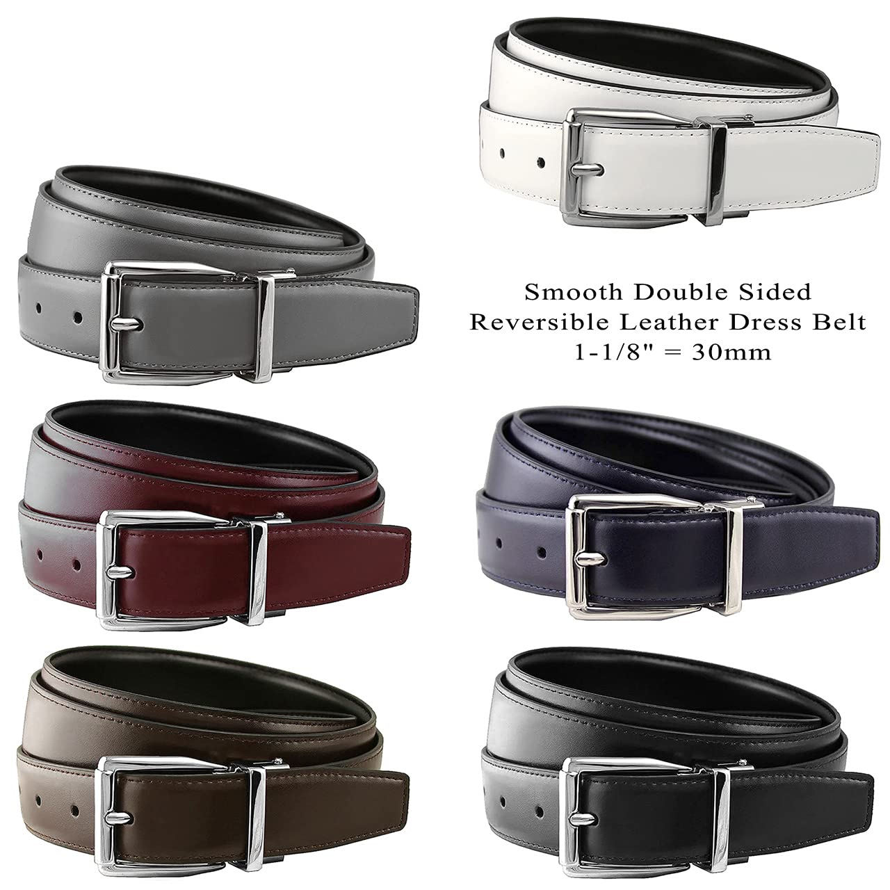 4010R-NP-RB30 Reversible Belt Genuine Leather Dress Casual Belt 1-1/8"(30mm) Wide (Black/Gray, 36)