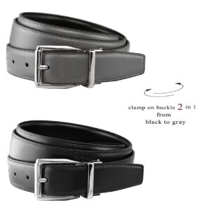 4010R-NP-RB30 Reversible Belt Genuine Leather Dress Casual Belt 1-1/8"(30mm) Wide (Black/Gray, 36)