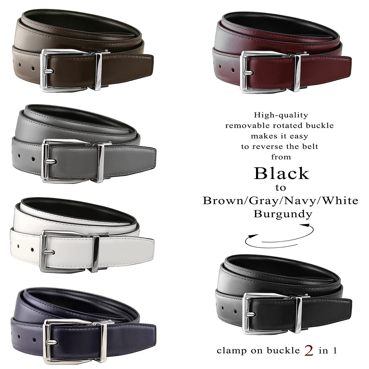 4010R-NP-RB30 Reversible Belt Genuine Leather Dress Casual Belt 1-1/8"(30mm) Wide (Black/Gray, 36)