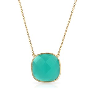 exquisite teal blue-green faceted stone pendant necklace for women - simulated chalcedony quartz, bezel setting, 14k gold-plated .925 sterling silver - timeless elegance