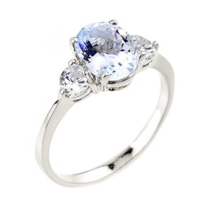 Dainty 14k White Gold Aquamarine 3-Stone Engagement Ring (Size 8)