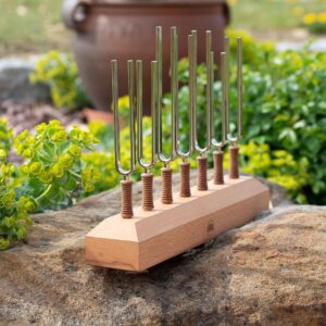 Planetary Tuning Fork 7 Piece Chakra Set with Exact Pitch and Frequency — MADE IN GERMANY — For Meditation, Sound Healing Therapy and Yoga, 2-YEAR WARRANTY brown