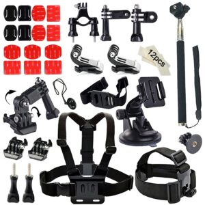 soft digits accessories bundle kit for gopro hero 5/4/3/2/1 action camera accessory set for ourdoor sports in swimming diving rowing climbing bike riding（44 items)