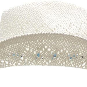 Vamuss Straw Cowboy Hat for Women with Beaded Trim and Shapeable Brim, White-Blue