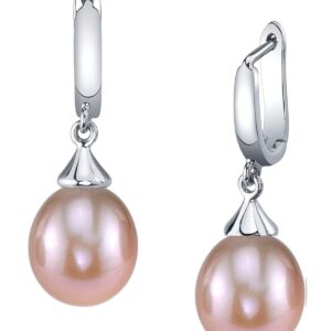 THE PEARL SOURCE 9-10mm Drop Shape Pink Freshwater Cultured Pearl Elegance Earrings for Women