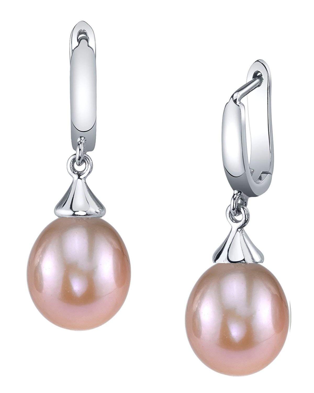 THE PEARL SOURCE 9-10mm Drop Shape Pink Freshwater Cultured Pearl Elegance Earrings for Women