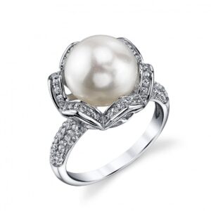 the pearl source 11-12mm genuine white freshwater cultured pearl & cubic zirconia charriot ring for women