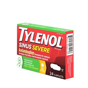 Tylenol Sinus Severe Daytime Cold & Flu Relief Medicine Caplets, Non-Drowsy Pain Reliever, Fever Reducer Expectorant & Decongestant, Acetaminophen, Guaifenesin & Phenylephrine HCl, 24 ct