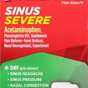 Tylenol Sinus Severe Daytime Cold & Flu Relief Medicine Caplets, Non-Drowsy Pain Reliever, Fever Reducer Expectorant & Decongestant, Acetaminophen, Guaifenesin & Phenylephrine HCl, 24 ct