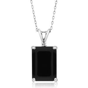 gem stone king 925 sterling silver gemstone birthstone and white diamond necklace | emerald cut 14x10mm pendant necklace for women | with 18 inch silver chain