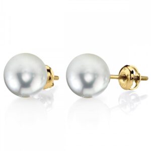 THE PEARL SOURCE 14K Gold Screwback 7-7.5mm Round White Akoya Cultured Pearl Stud Earrings for Women