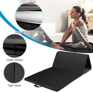 Giantex 4'x8'x2" Gymnastics Mat Folding PU Panel Gym Fitness Exercise Christmas Gift (Black)