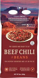 chef 5 minute meals beef chili with beans self-heating backpack meal