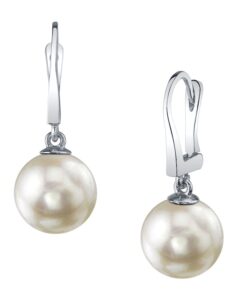 the pearl source 14k gold 8-9mm round genuine white freshwater cultured pearl classic elegance earrings for women