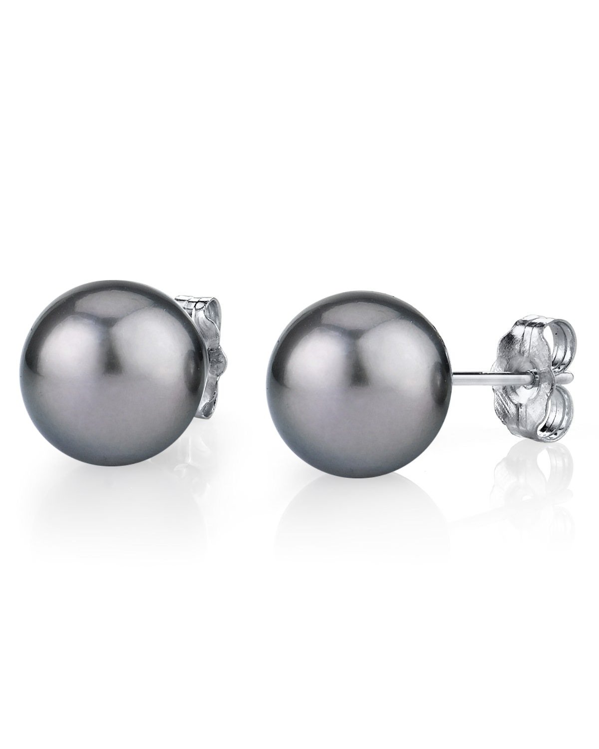 THE PEARL SOURCE 14K Gold 8-9mm Round Silver Tahitian South Sea Cultured Pearl Stud Earrings for Women