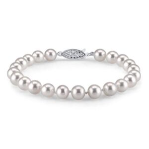 The Pearl Source 14K Gold 10-11mm AAAA Quality Round White Freshwater Cultured Pearl Bracelet for Women