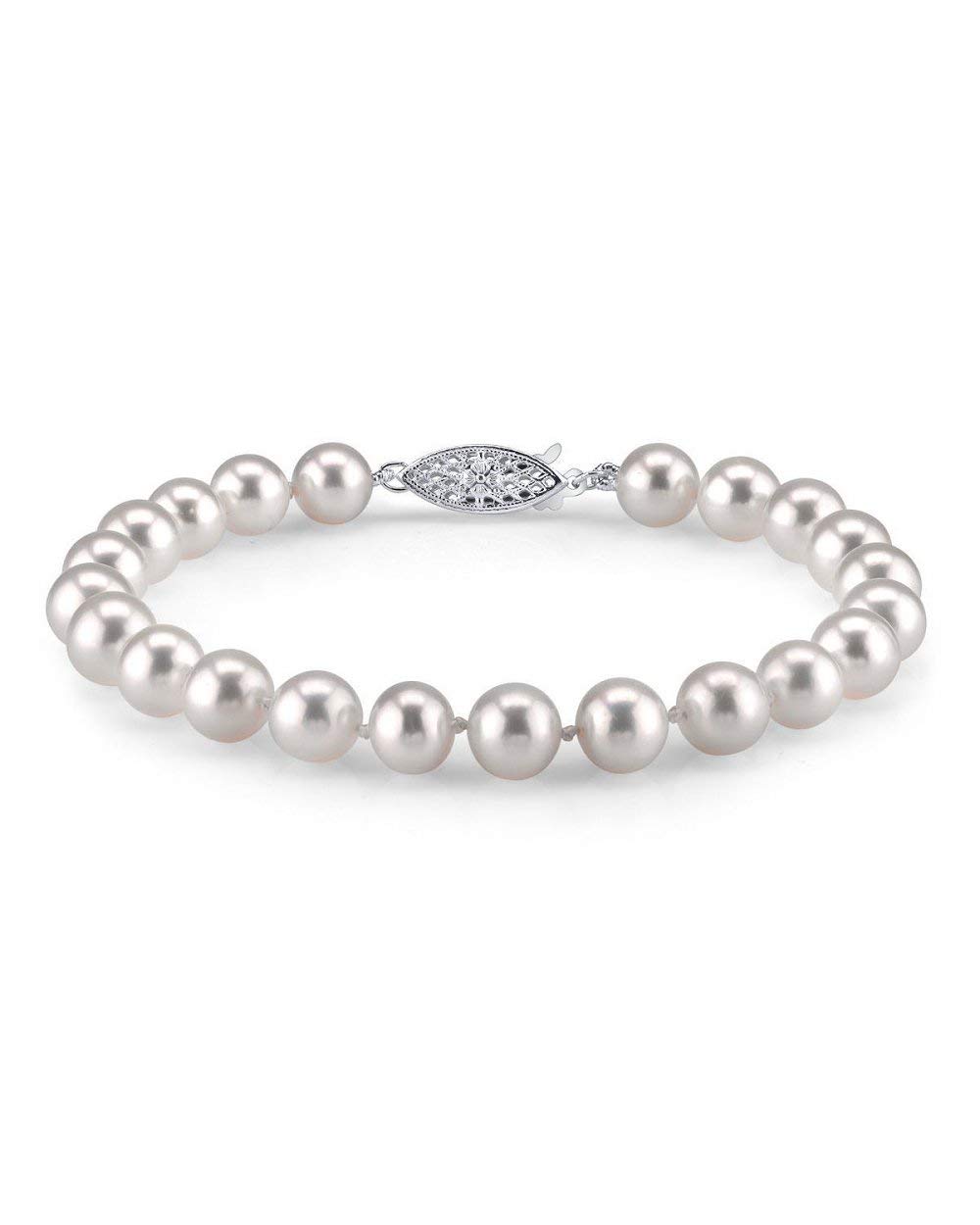 The Pearl Source 14K Gold 10-11mm AAAA Quality Round White Freshwater Cultured Pearl Bracelet for Women