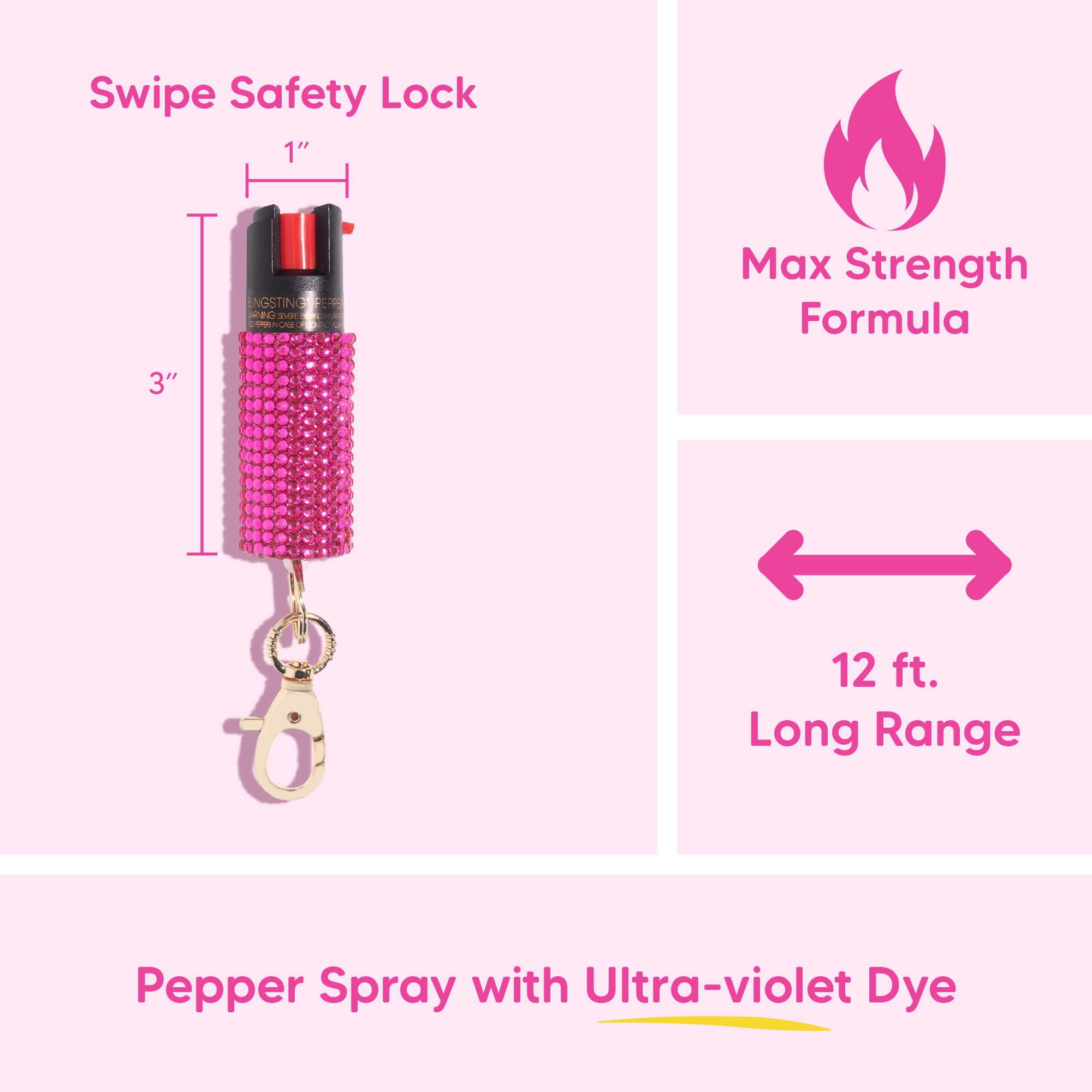 BlingSting Pepper Spray Keychain for Women Pink