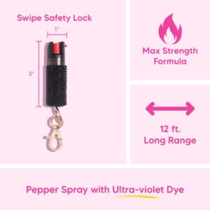 Pepper Spray Keychain for Women – Fashionable & Powerful, our 10% OC, No Gel Sprays Long Range and is Specifically Designed for Women, Safe, Accessible, Easy to Use, No Accidents, and Refillable