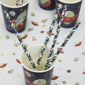 ginger ray space adventure party spaceship & robot paper straws, mixed, sa-310