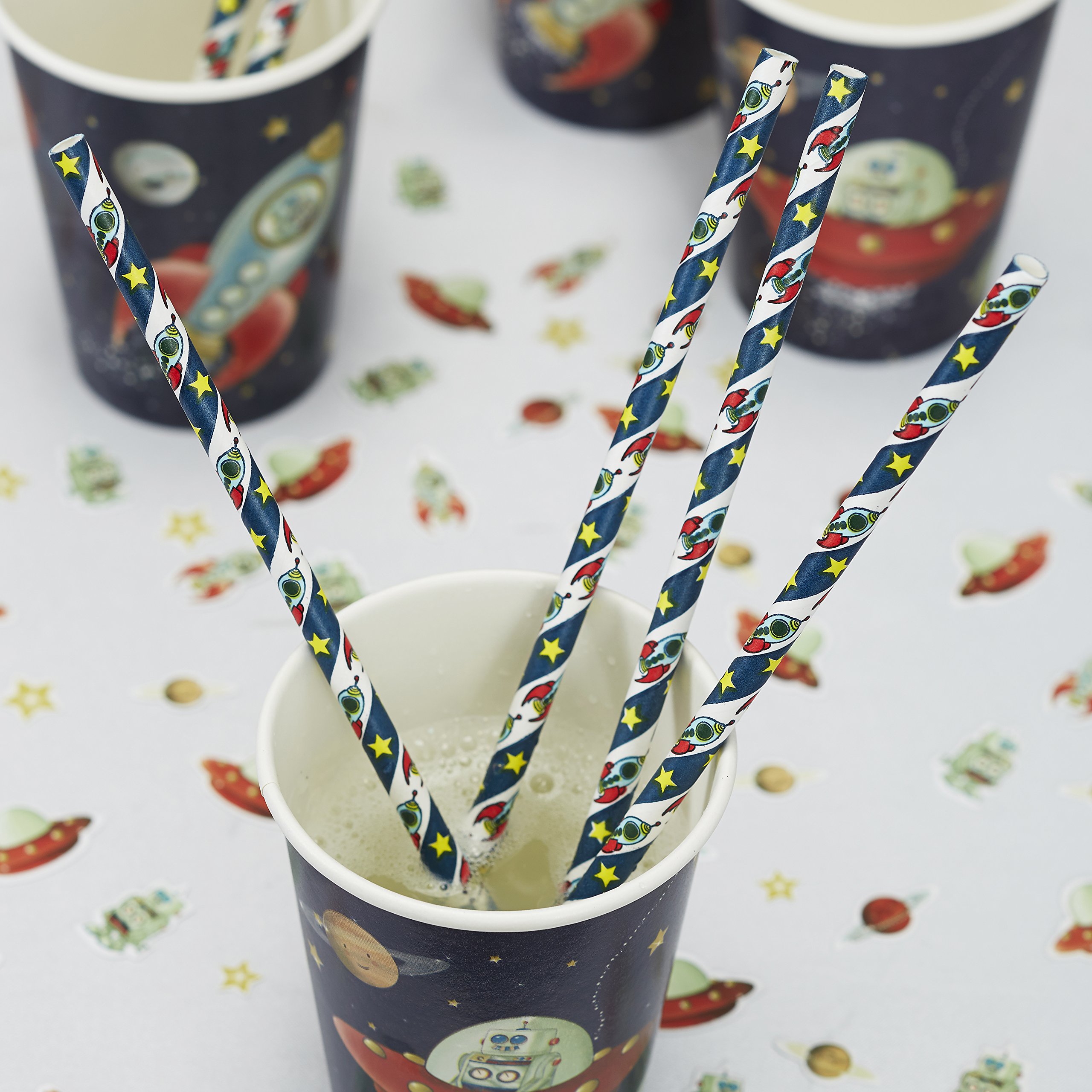 Ginger Ray Space Adventure Party Spaceship & Robot Paper Straws, Mixed, SA-310