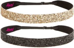 hipsy adjustable non slip fashion wide bling glitter headbands for women girls & teens 2-pack (black & gold)