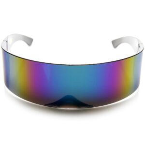 zerouv - 80s futuristic cyclops cyberpunk visor sunglasses with semi translucent mirrored lens (midnight)