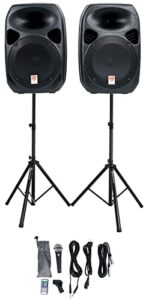 rockville rpg122k dual 12" powered speakers, bluetooth+mic+speaker stands+cables