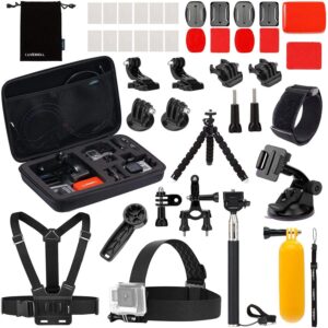 luxebell action camera accessory kit for gopro hero black silver 12 11 10 9 8 7 6 5 4 session max akaso xiaomi accessories tripod head chest bike mount with case