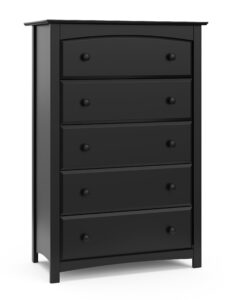 storkcraft kenton 5 drawer dresser (black) – dresser for kids bedroom, nursery dresser organizer, chest of drawers for bedroom with 5 drawers, universal design for children’s bedroom