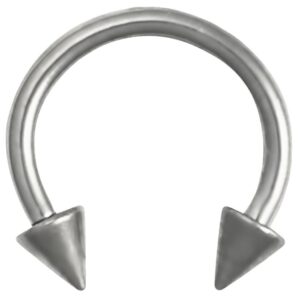 forbidden body jewelry 16g 8 mm (5/16") titanium double spike horseshoe body piercing ring, 3 mm cones