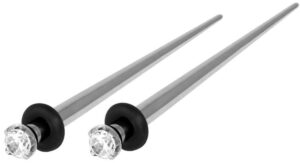 forbidden body jewelry pair of 8g surgical steel cubic zirconia crystal straight taper earrings