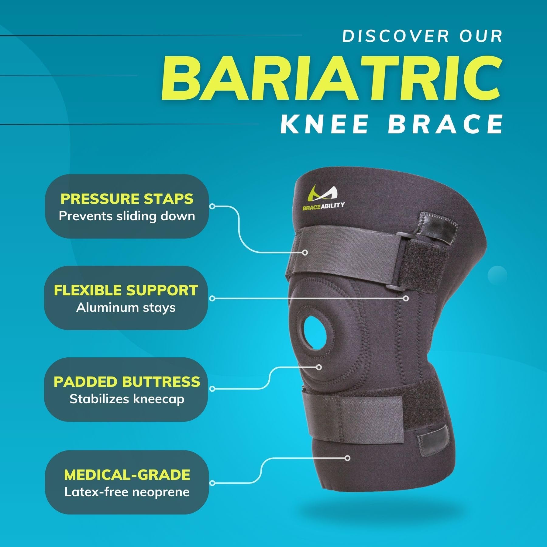 BraceAbility Bariatric Knee Brace for Large Legs - Plus Size Knee Brace with Side Stabilizers for Big Men or Women, Arthritis, Patellar Tendonitis, Obese Chondromalacia Pain, Instability (3XL)