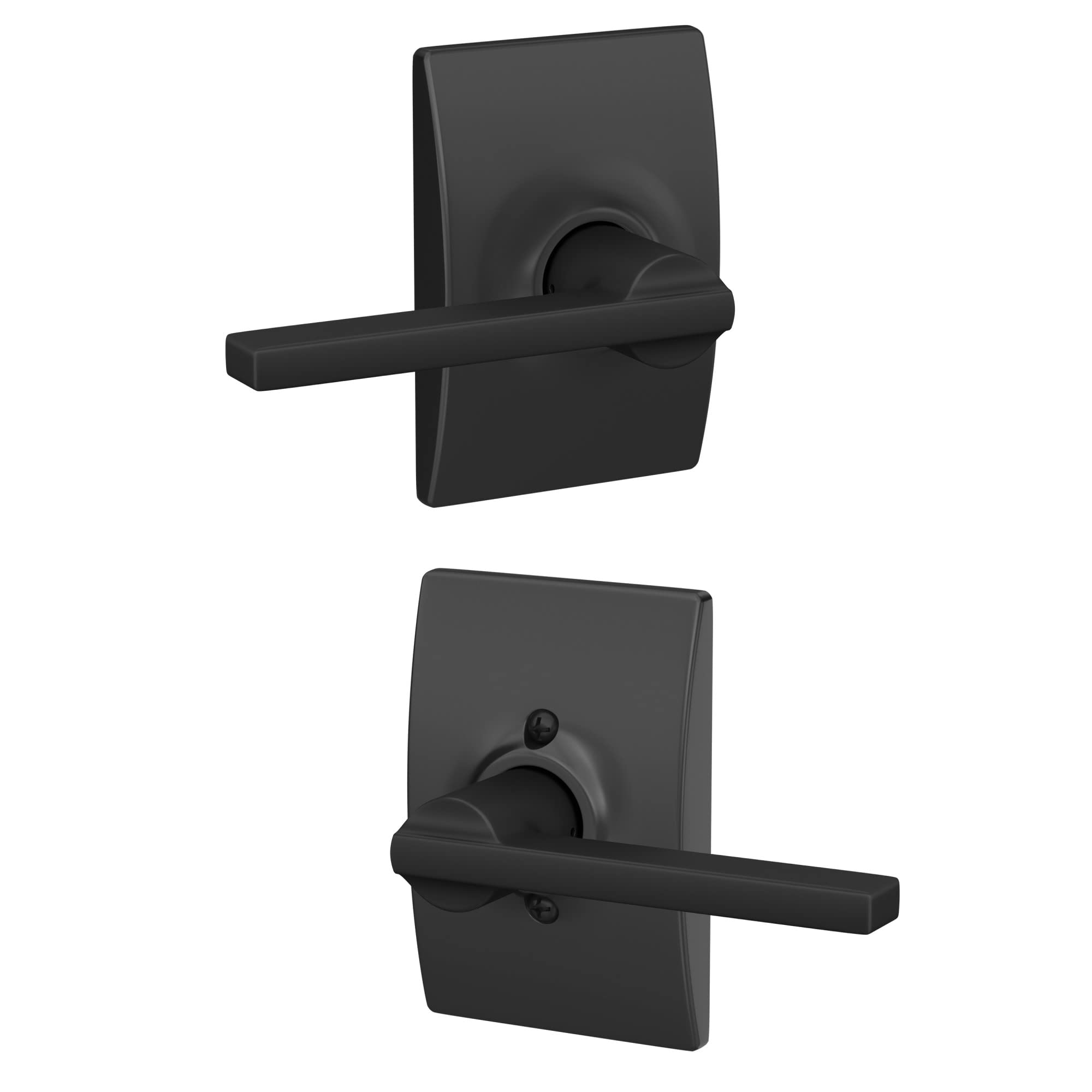 Schlage F10 LAT 622 CEN Latitude Door Lever with Century Trim, Hall & Closet Passage Lock, Matte Black