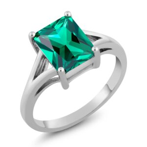 gem stone king 925 sterling silver green nano emerald solitaire engagement ring for women (2.30 cttw, emerald cut 9x7mm, gemstone may birthstone, available in size 5,6,7,8,9)