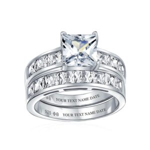 personalize traditional 2ct brilliant princess cut solitaire side stonecat cz square anniversary band engagement wedding ring set for women .925 sterling silver custom engraved