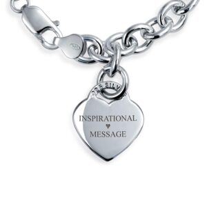 bling jewelry personalized substantial solid link heart shape tag charm bracelet 8 inch for women teens .925 sterling silver made in italy custom engraved