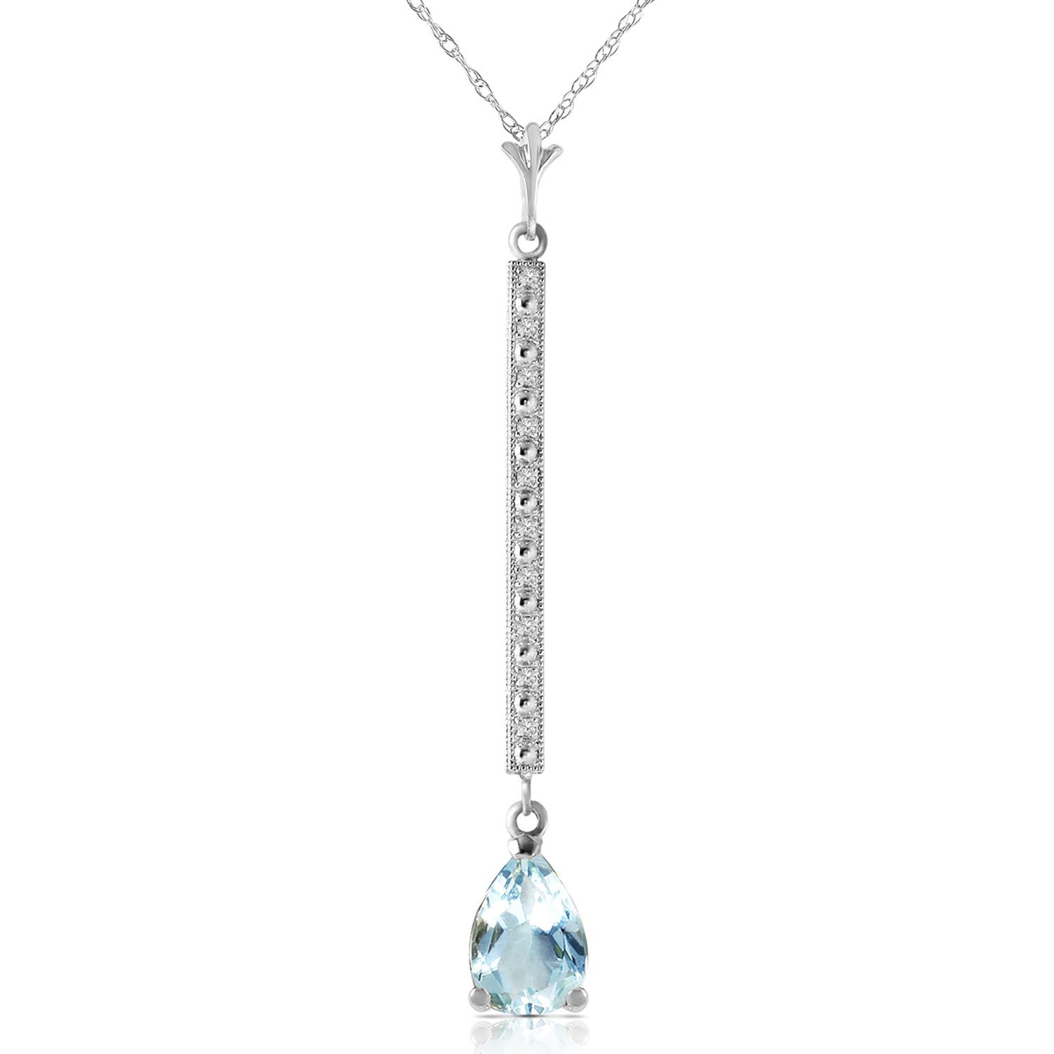 Galaxy Gold GG 1.8 Carat 14k 24" Solid White Gold Necklace with Natural Diamonds and Aquamarine Pendant